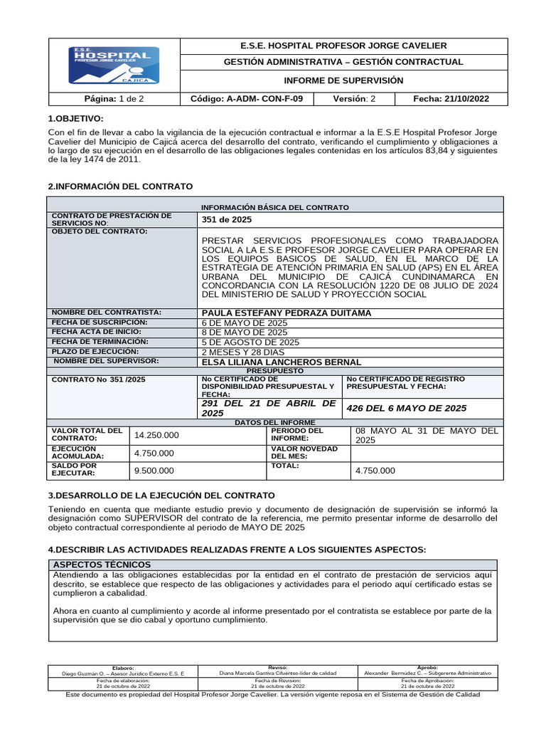 Formato Informe Supervisión Paula Pedraza | PDF