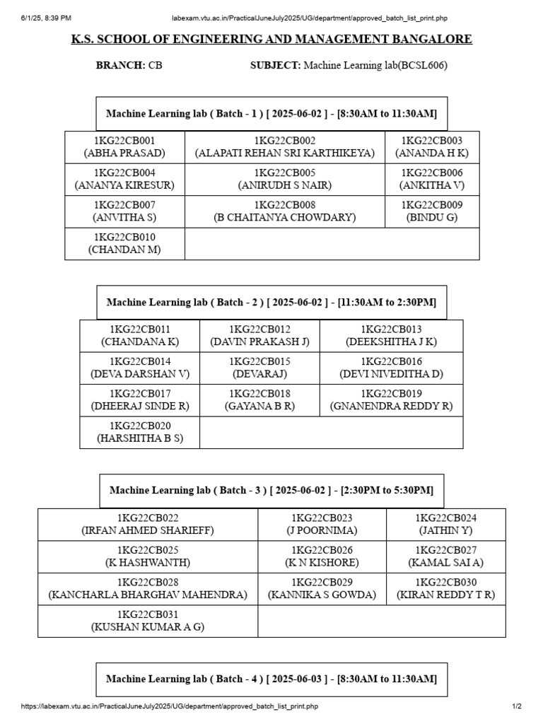 2025 June ML Exam Approved Batch List | PDF