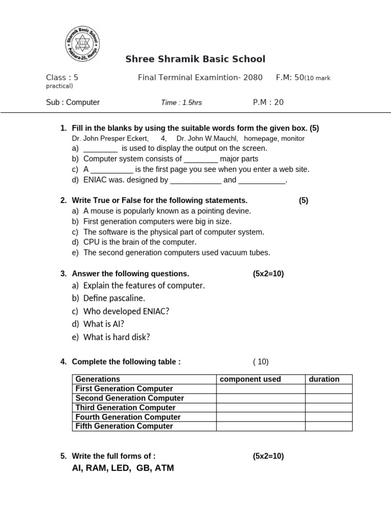 Class 5 Computer | PDF