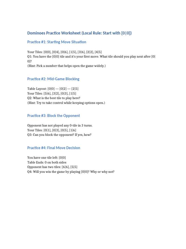 Dominoes Strategy Practice Worksheet | PDF