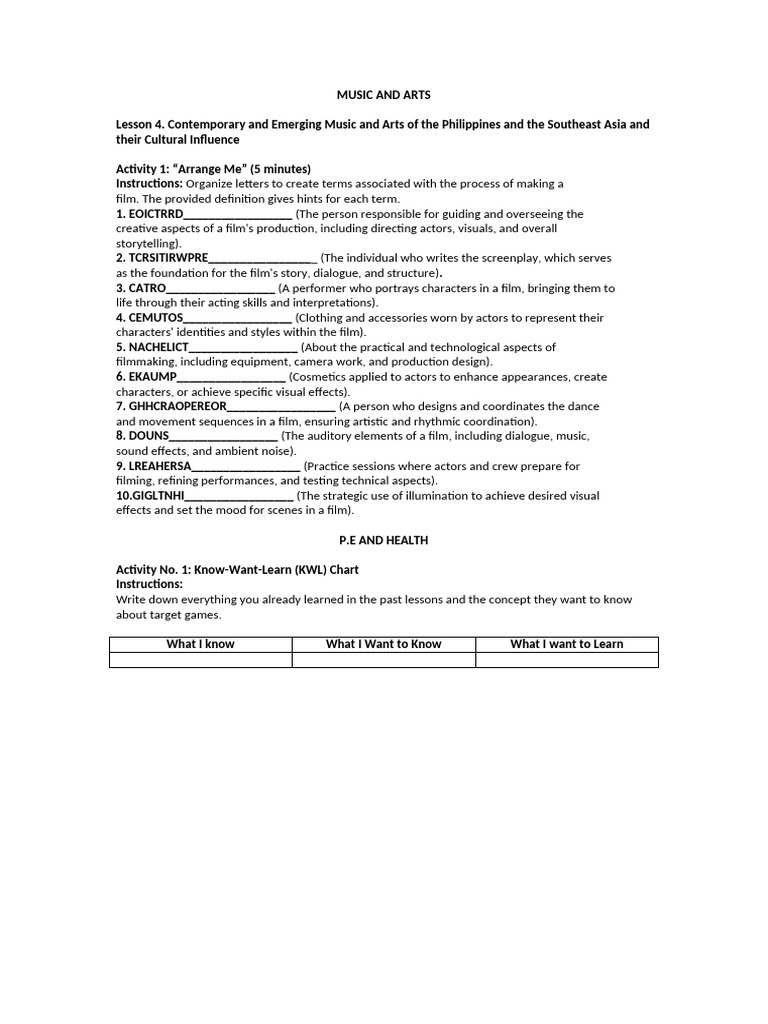 Mapeh Activity 1 | PDF