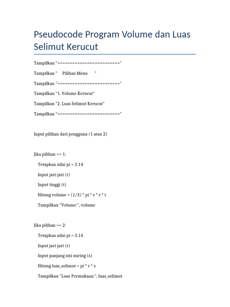 Pseudocode Kerucut | PDF