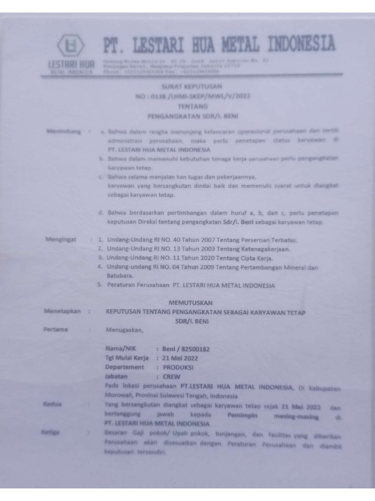 Pengalaman Kerja Beni | PDF