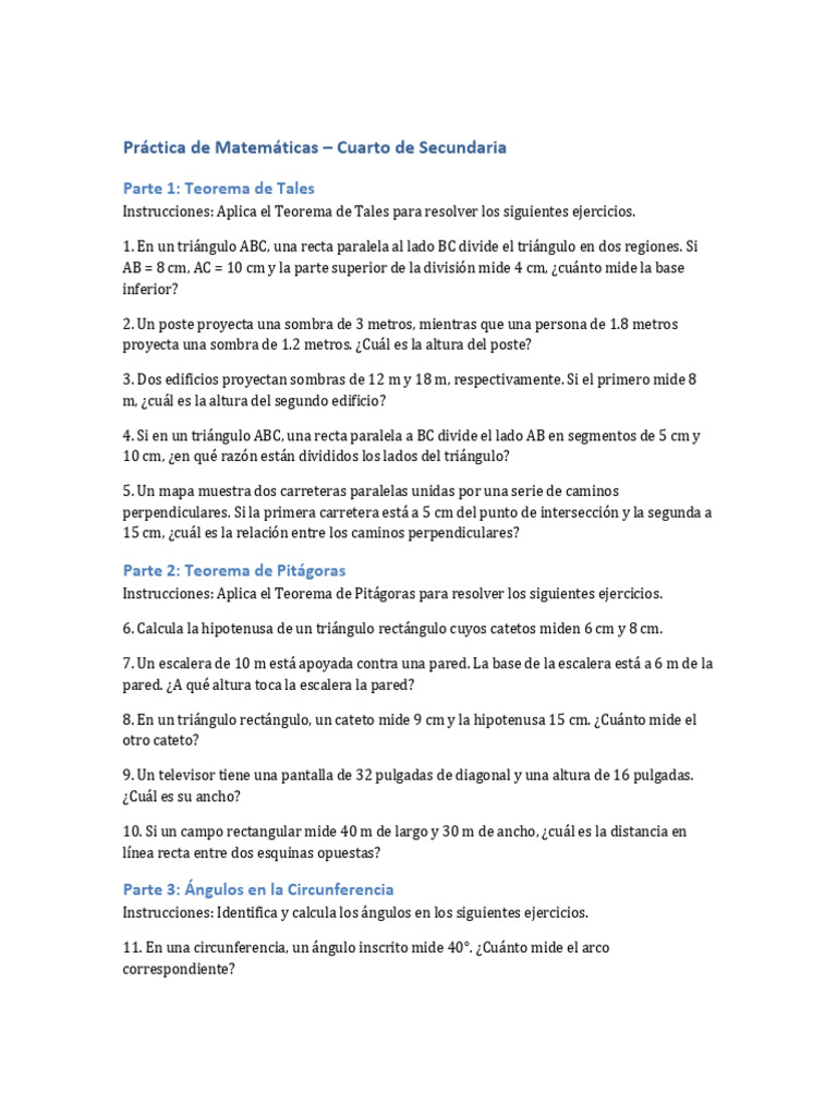 Practica Cuarto Secundaria PDF | PDF | Triángulo | Formas geométricas