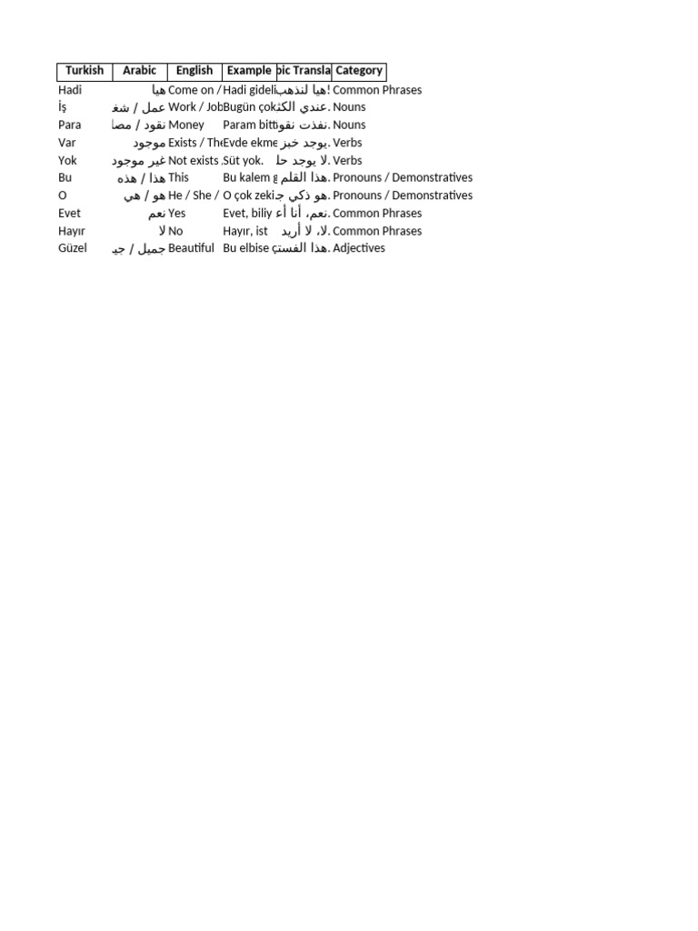 400 Turkish Words Extended | PDF