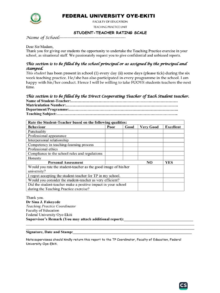 Student Teachers Rating Scale March 2025 (1) - 1 | PDF