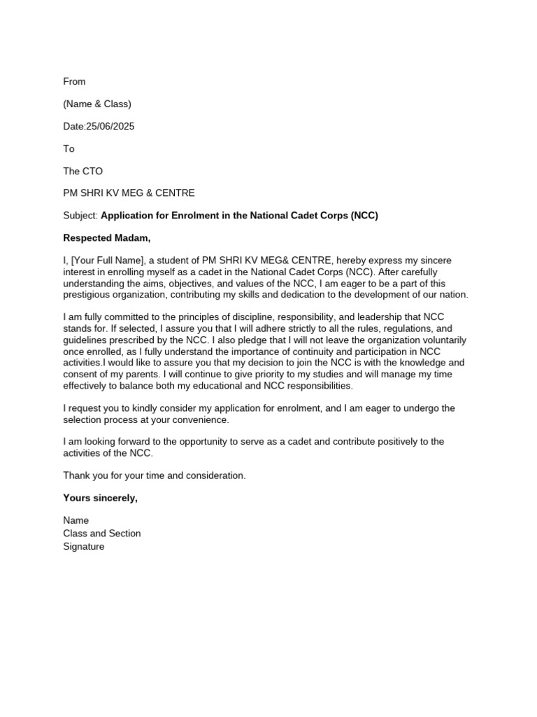 NCC Enrollment Application Letter | PDF