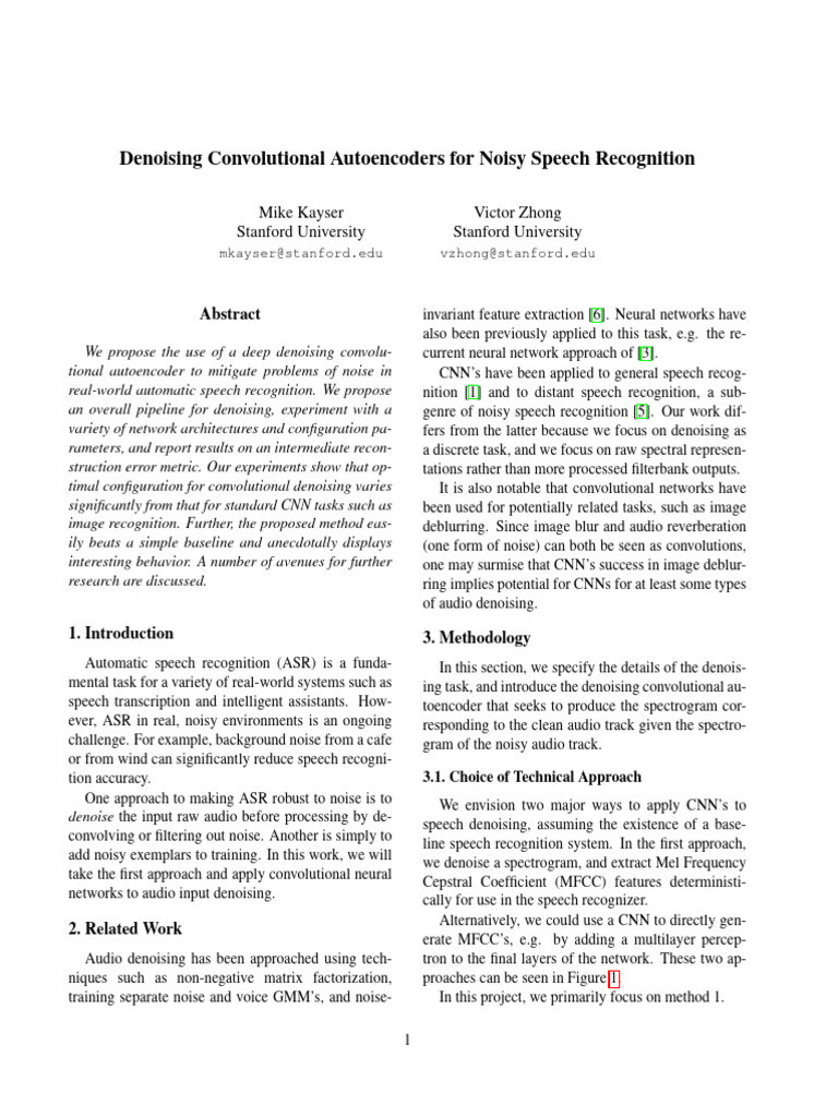 Denoising Convolutional Autoencoders For Noisy Speech Recognition | PDF | Speech Recognition ...