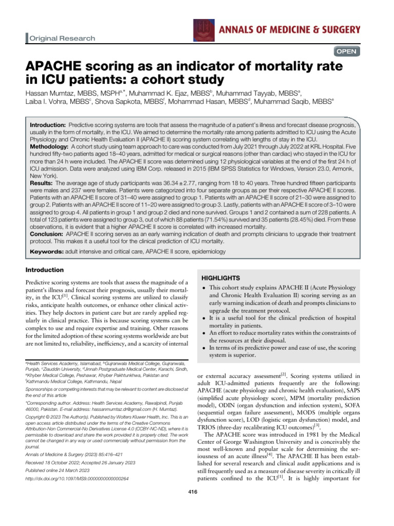 APACHE Scoring 2023 | PDF | Intensive Care Unit | Intensive Care Medicine