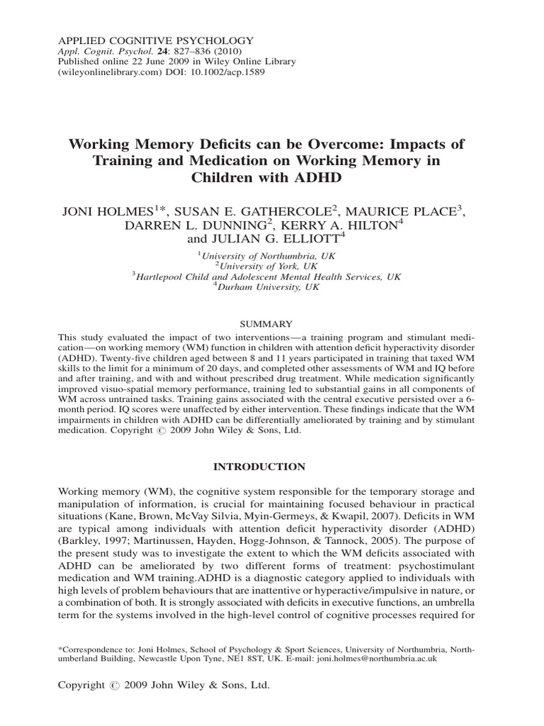 2 - Applied Cognitive Psychology - 2009 - Holmes - Working Memory ...