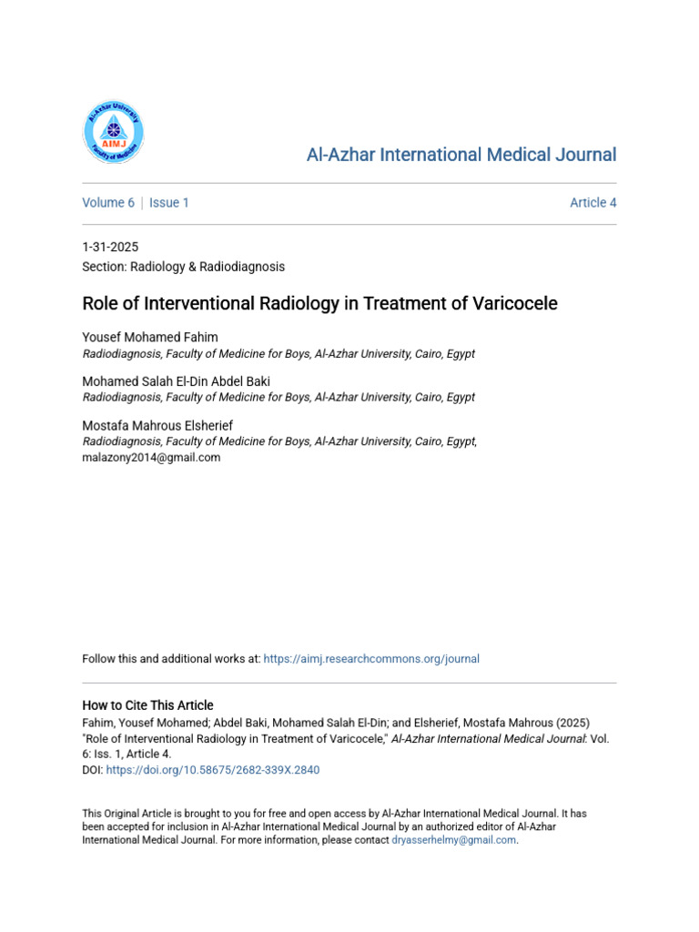 Interventional Radiology for Varicocele Treatment | PDF ...