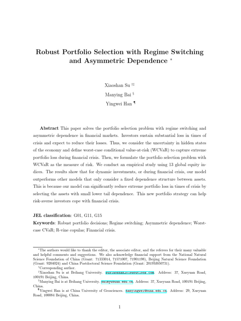 Robust Portfolio Selection With Regime Switching and Asymmetric ...