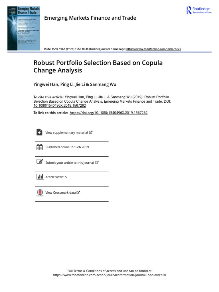Robust Portfolio Selection Based on Copula Change Analysis | PDF | Value At Risk | Mathematical ...