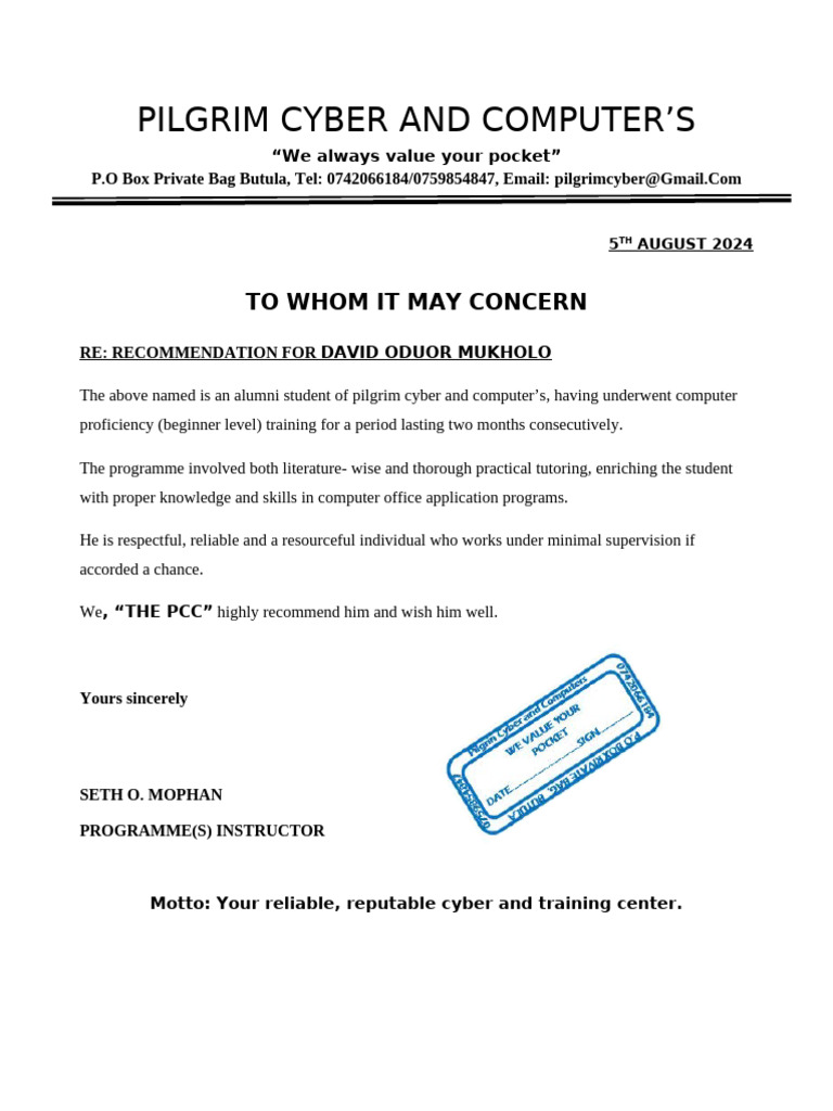 Recomendation Letter | PDF