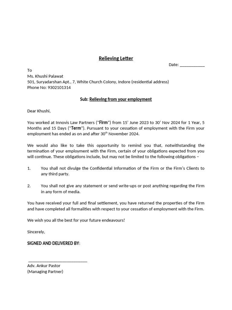 Relieving Letter | PDF