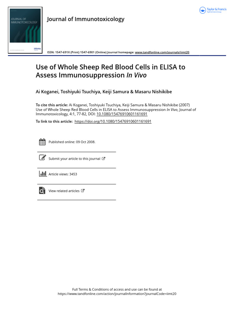 Use of Whole Sheep Red Blood Cells in ELISA To Assess Immunosuppression ...