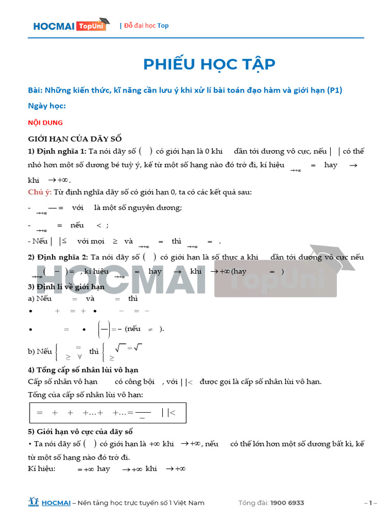 03 Nhung Kien Thuc Ki Nang Can Luu y Khi Xu Li Bai Toan Dao Ham Va Gioi Han P1 PHT | PDF