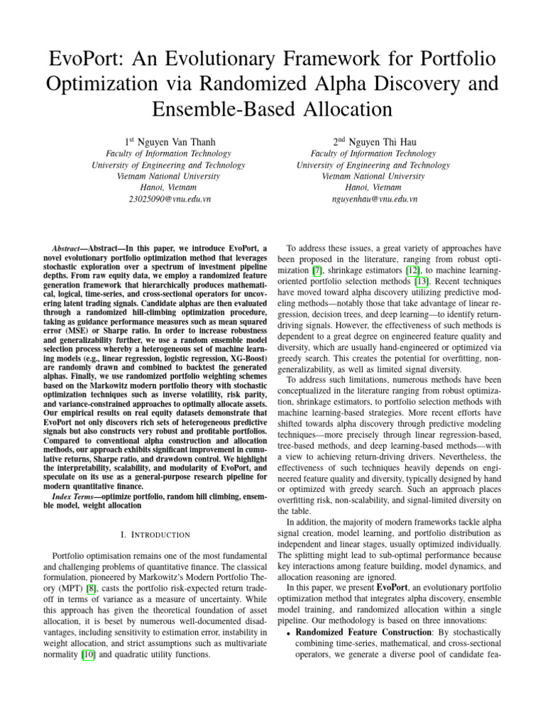 EvoPort An Evolutionary Framework For Portfolio | PDF | Mathematical Optimization | Modern ...