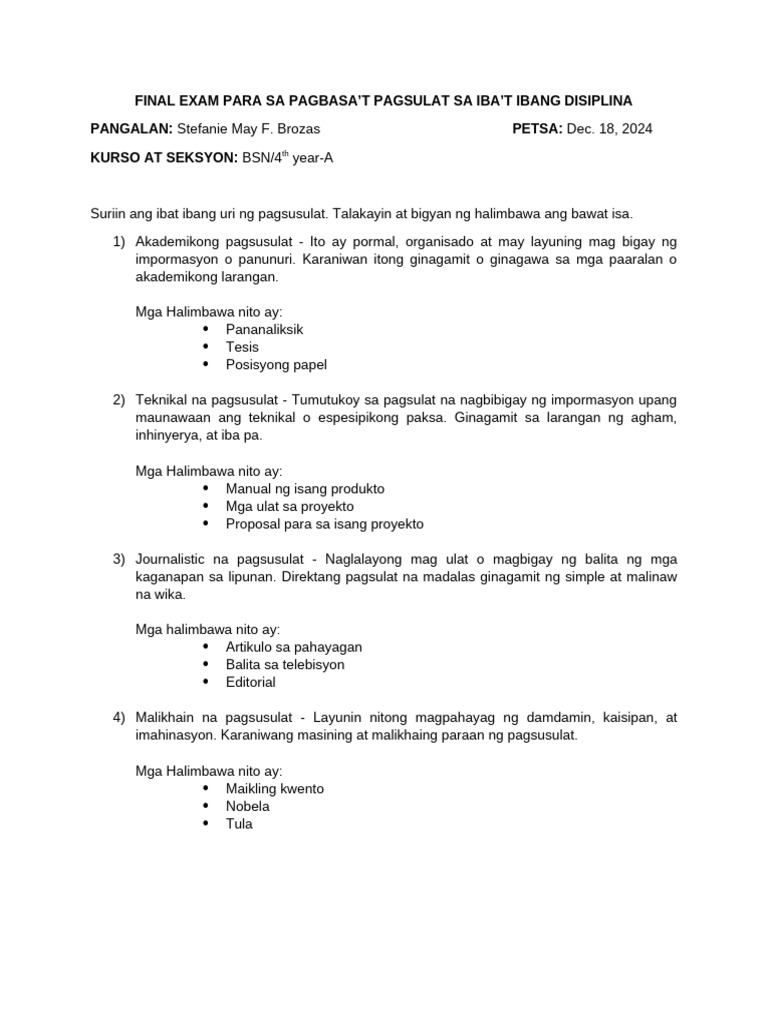 Final Exam para Sa Pagbasa | PDF