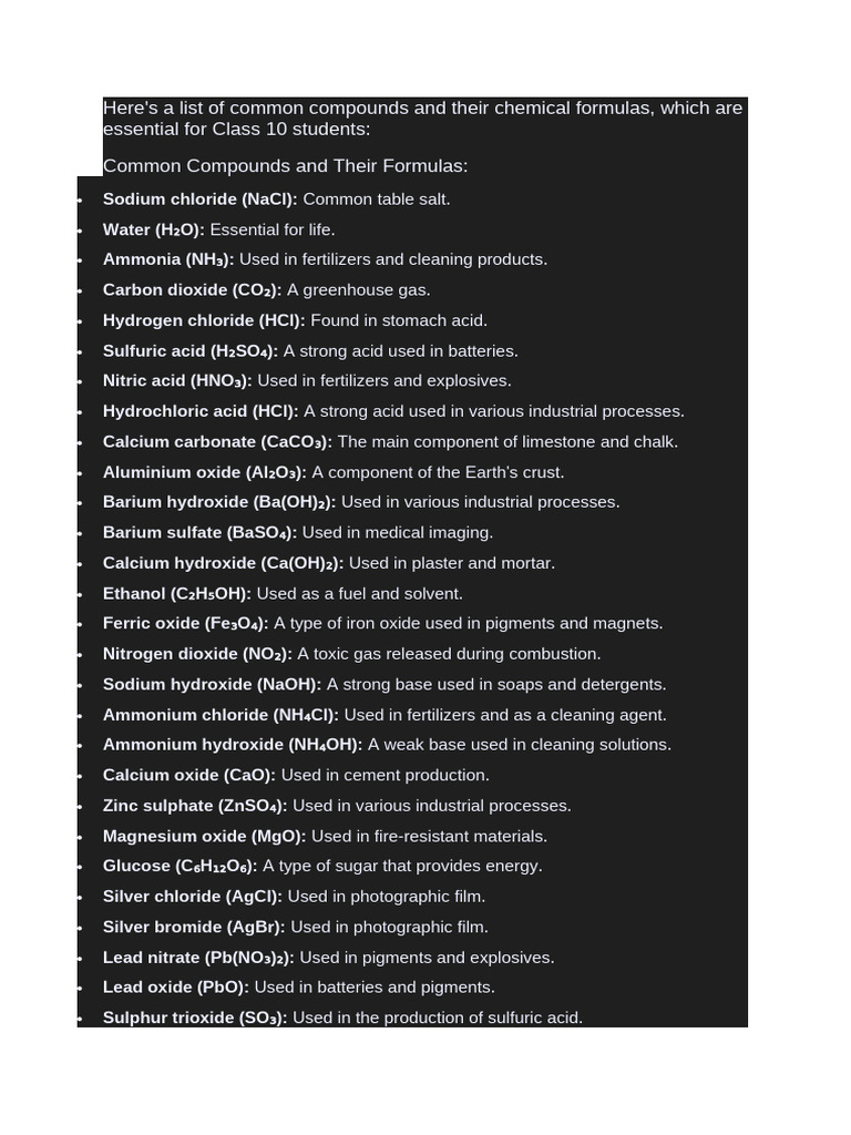 Common Compounds and Their Formulas | PDF | Hydroxide | Oxide