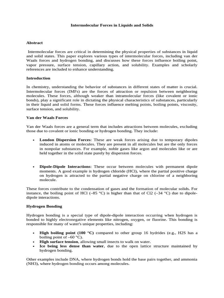 Intermolecular Forces in Liquids and Solids | PDF | Intermolecular ...