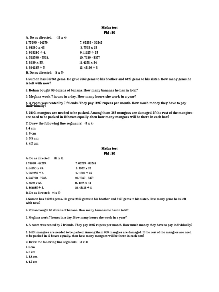 Comprehensive Maths Test Questions | PDF