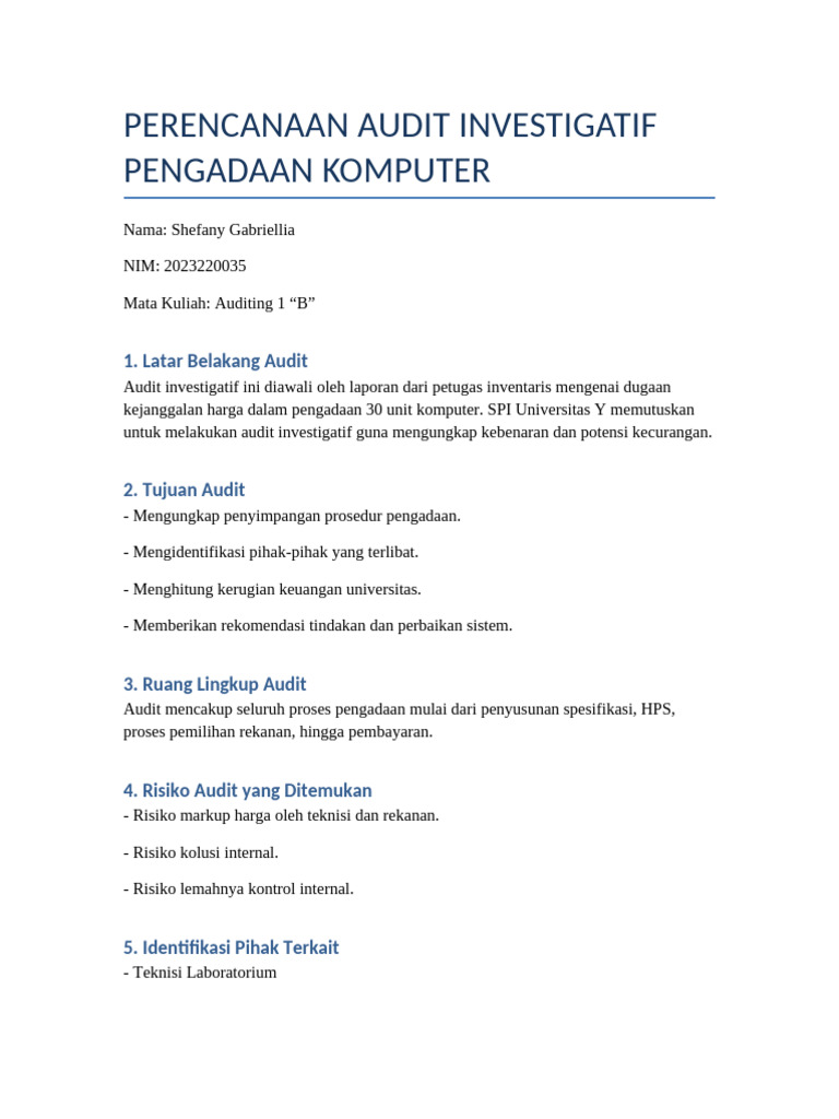 Perencanaan Audit Investigatif Lengkap | PDF