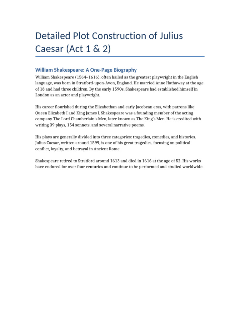Plot Analysis of Julius Caesar Acts 1-2 | PDF | Julius Caesar | William ...