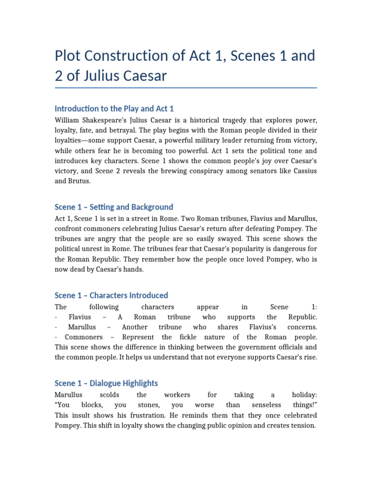 Act 1 Overview of Julius Caesar | PDF | Julius Caesar | Mark Antony