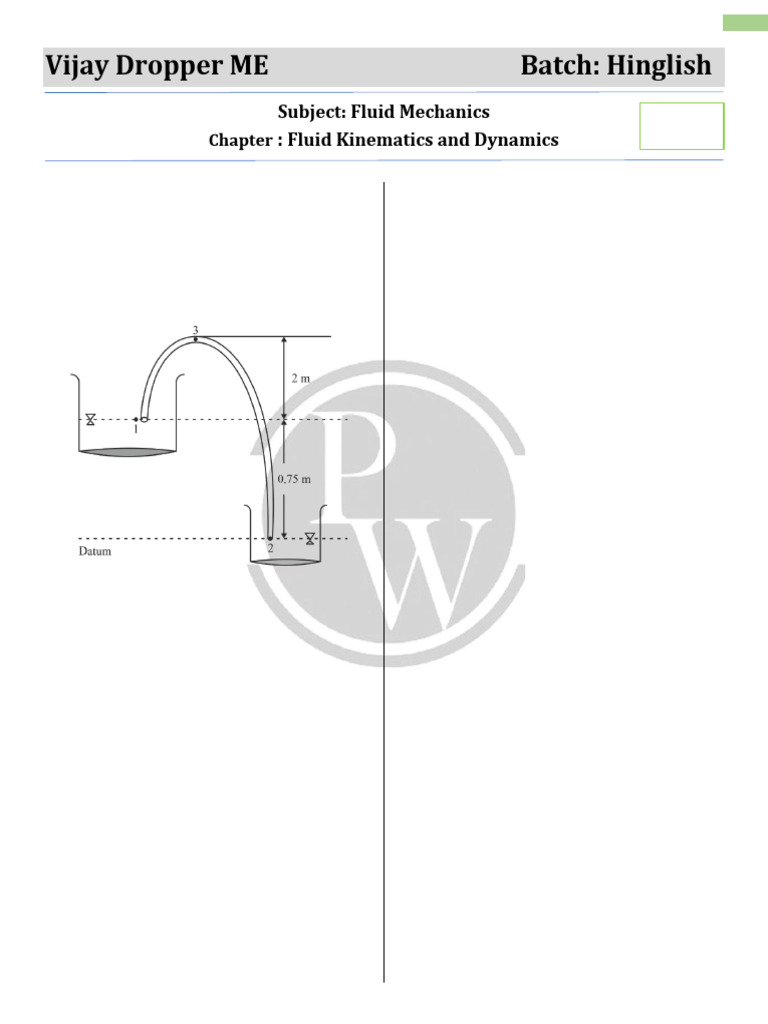 Fluid Kinematics and Dynamics - Practice Sheet - 02 | PDF | Vortices | Pressure
