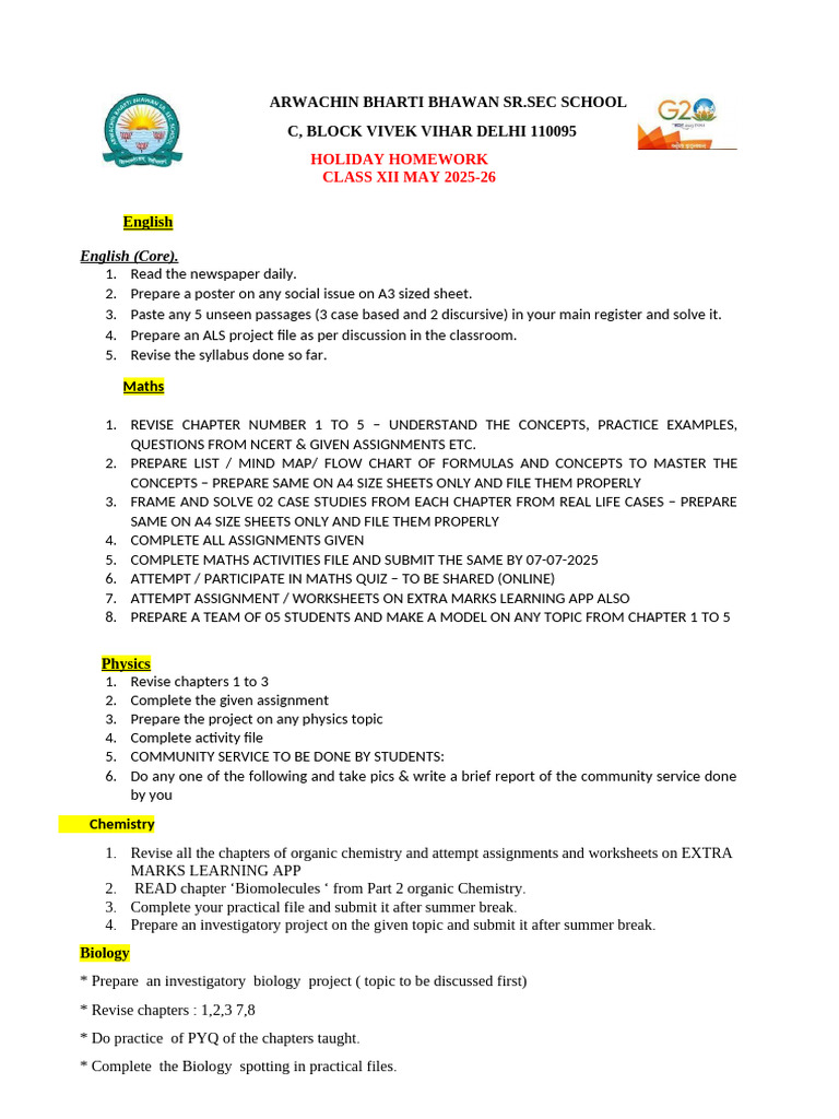 Class XII Holiday Homework 2025-26 | PDF | Computer Network | Economics