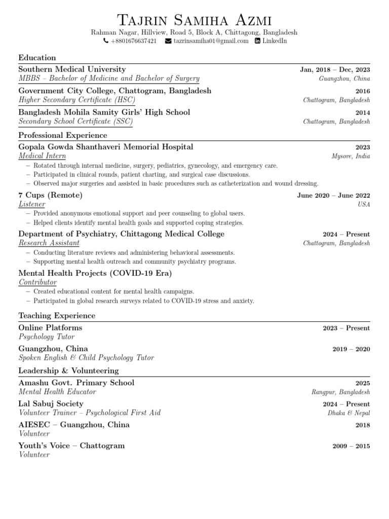 ATS Psychiatry Profile: Tajrin Azmi | PDF | Mental Health | Medical School
