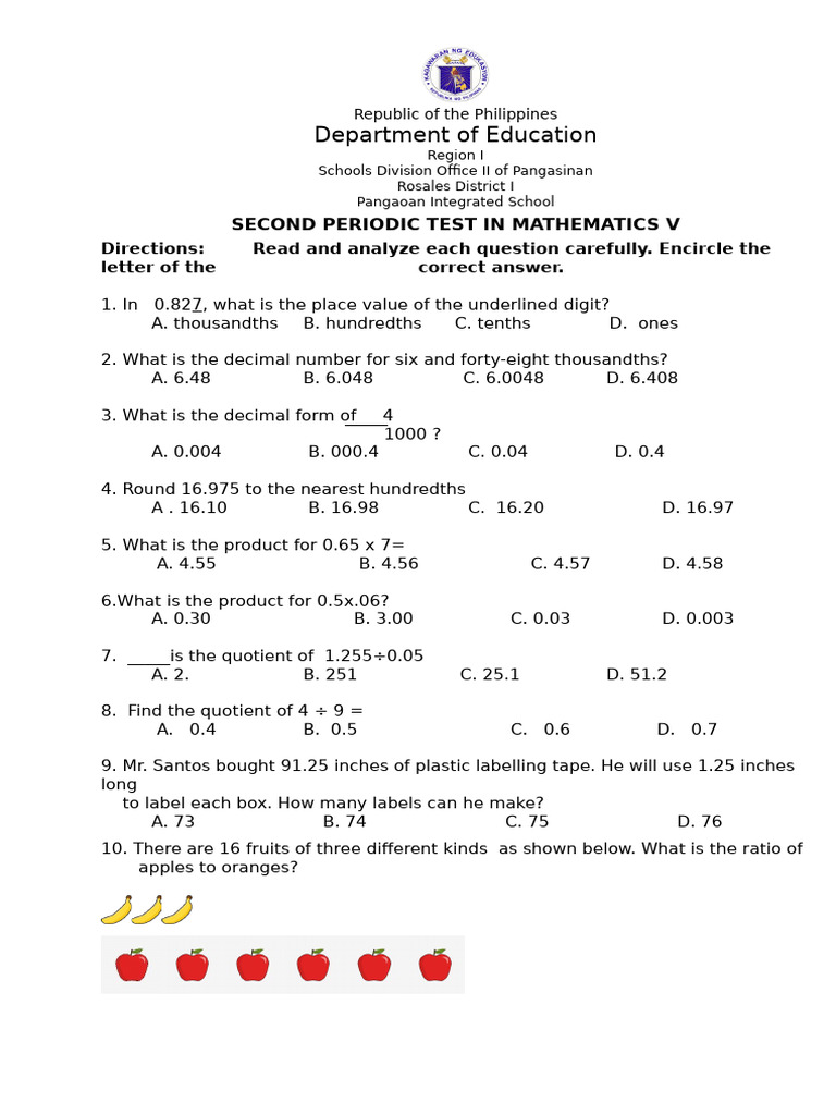 Math 2nd Quarter Exam 2024 2025 | PDF | Ratio
