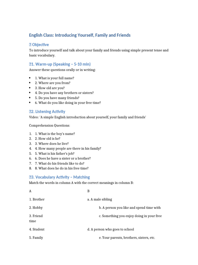 Introducing Yourself English Class | PDF