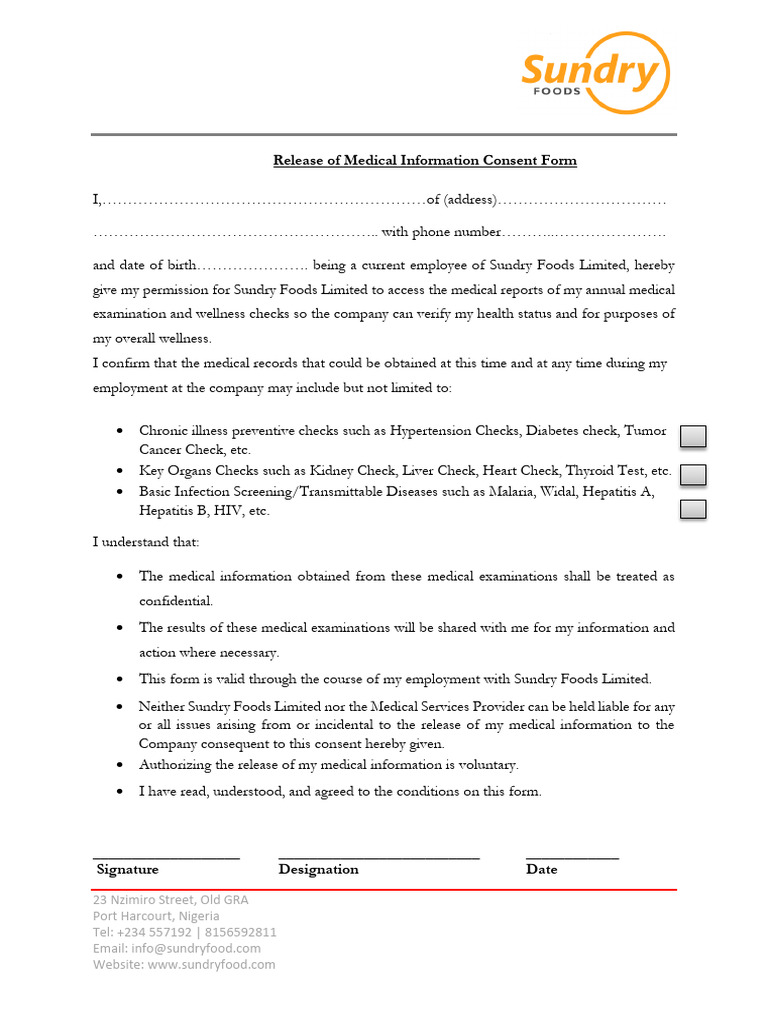 SF Release of Medical Information Consent | PDF