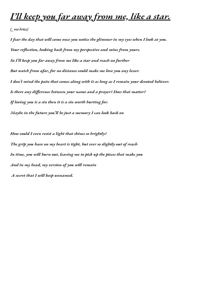 I'Ll Keep You Far Away From Me, Like A Star | PDF