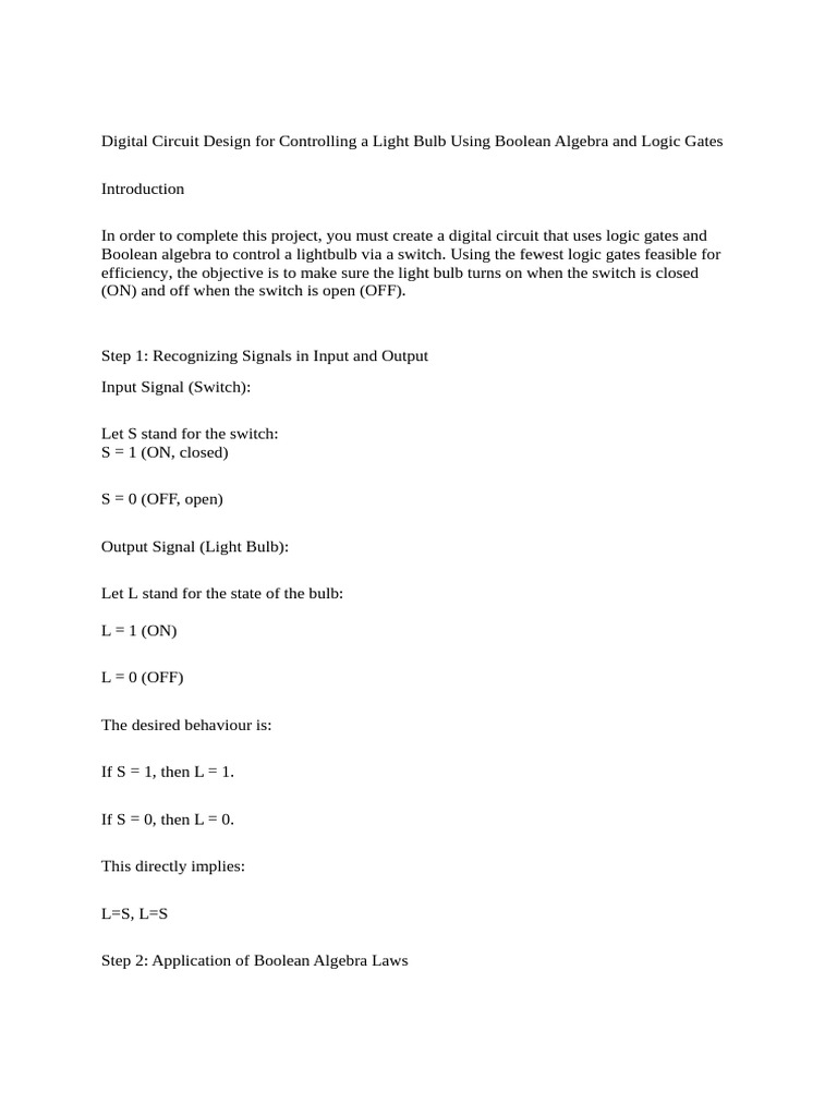 Digital Circuit Design For Controlling A Light Bulb Using Boolean ...