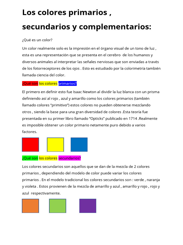 Los Colores Primarios, Secundarios y Complementarios | PDF