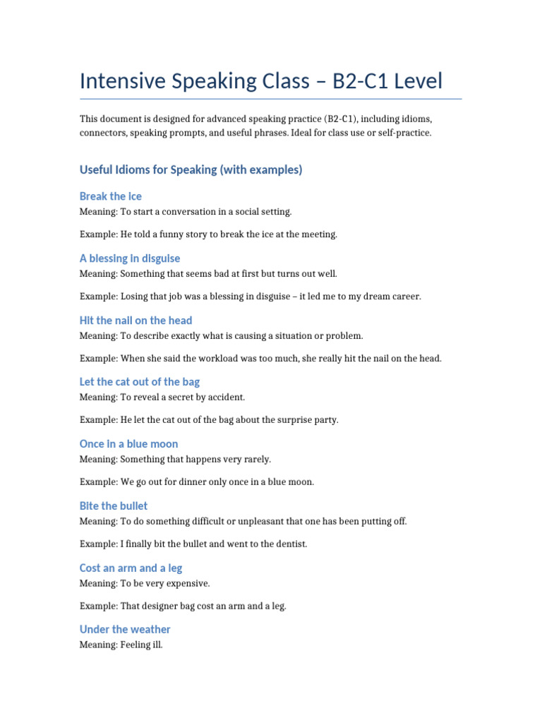 Intensive Speaking Class B2-C1 UPDATED | PDF