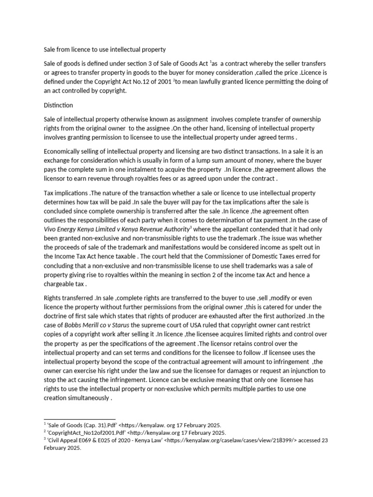 Sale From License To Use Intellectual Property | PDF | License ...