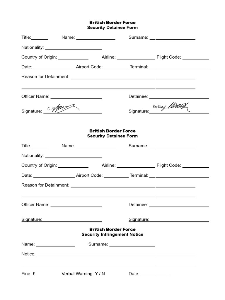 British Border Force Detainee Form | PDF