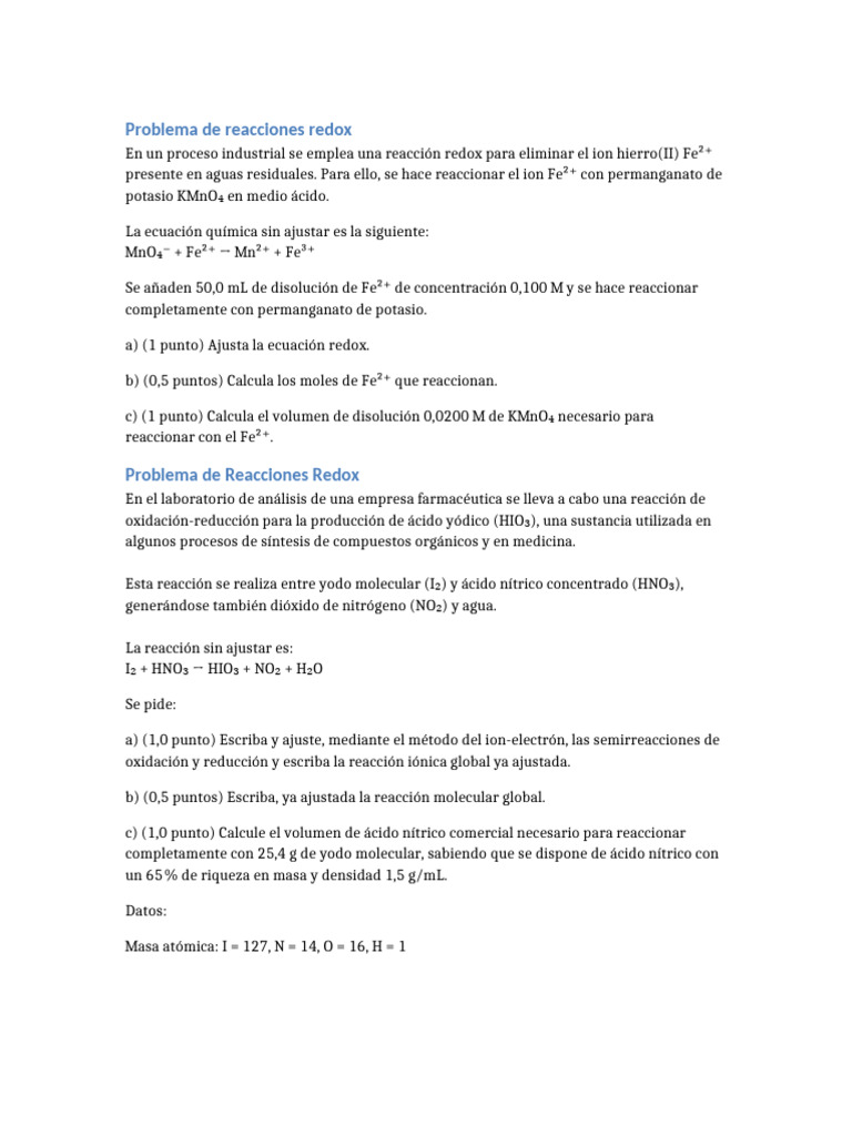 Problemas Competenciales Biología | PDF | Redox | Ácido