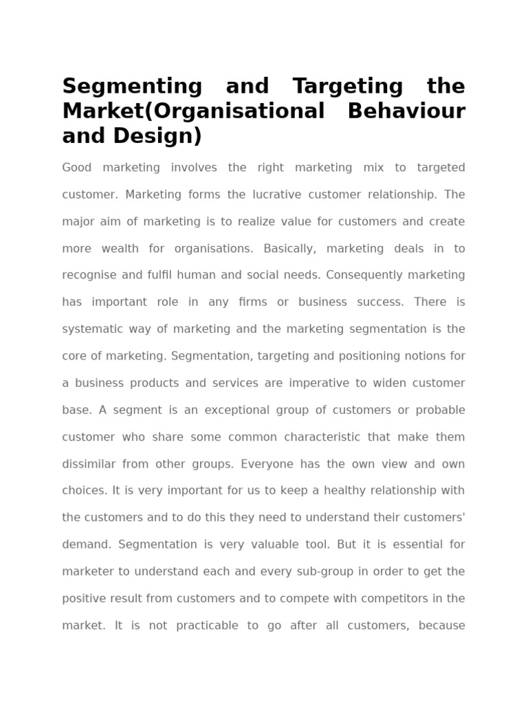 Market Segmentation and Targeting Overview | PDF | Marketing | Market ...