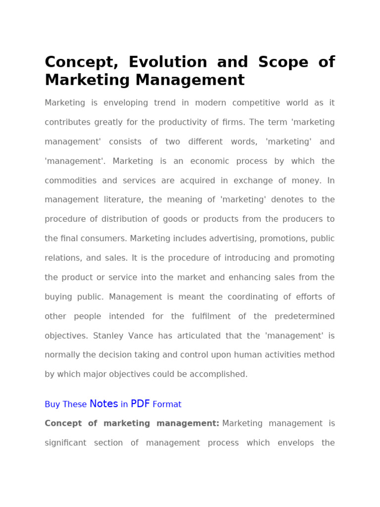 Concept Evolution and Scope of Mareketing Management | PDF | Marketing ...