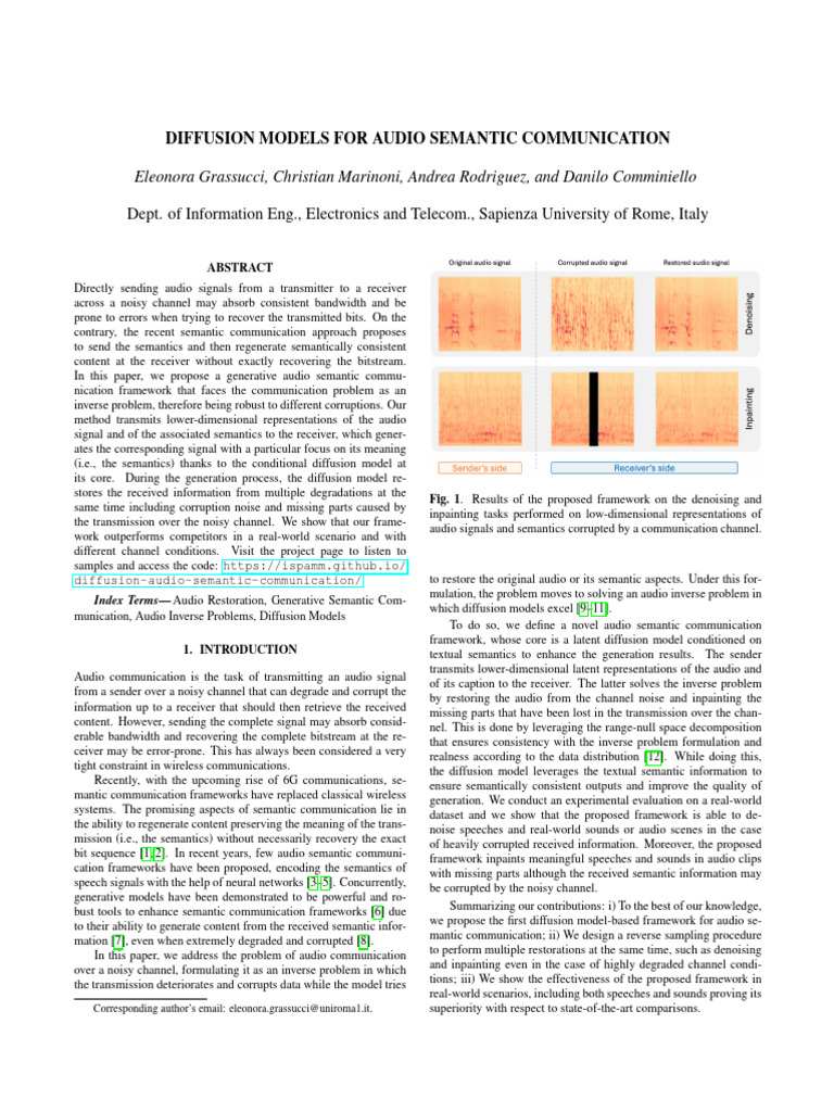 Diffusion Models For Audio Semantic Communication | PDF | Communication ...