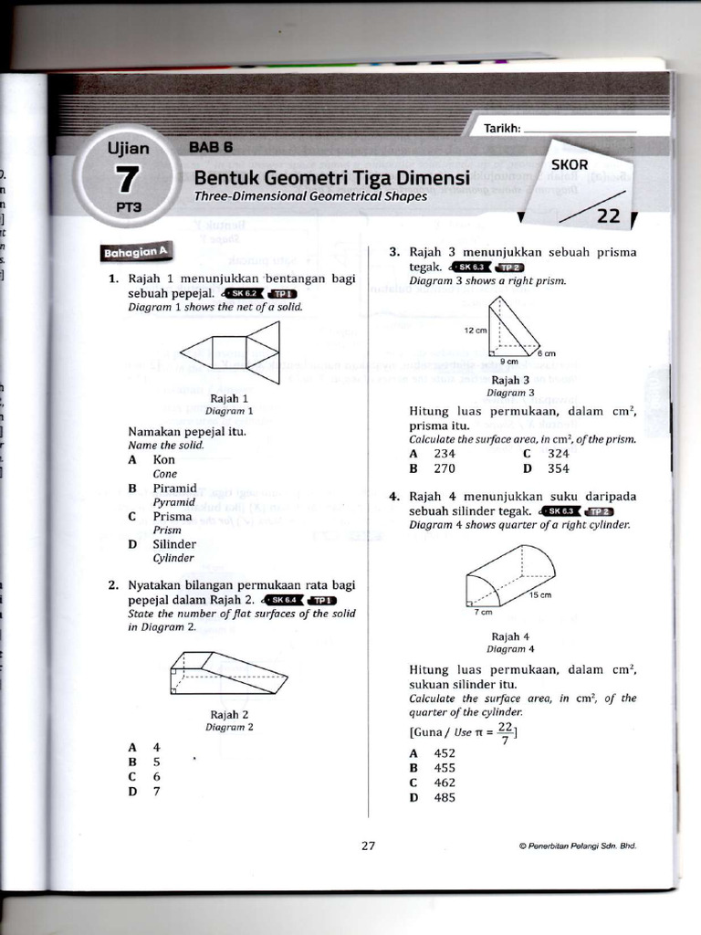 Math Form 2 Bab 6 Latihan Bentuk Geometri Tiga Dimensi Part 3 | PDF
