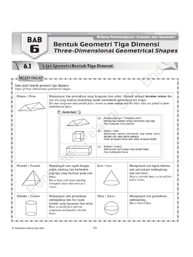 Math Form 2 Bab 6 Modul Bentuk Geometri Tiga Dimensi | PDF