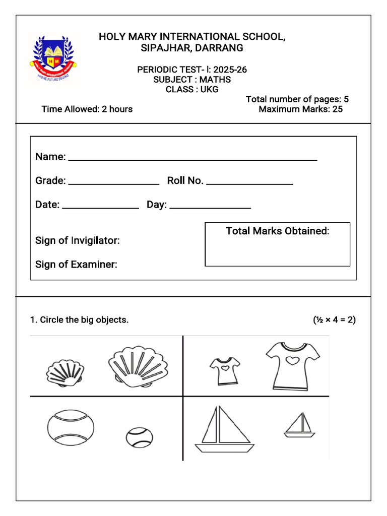 UKG PT-L Maths Question Paper | PDF