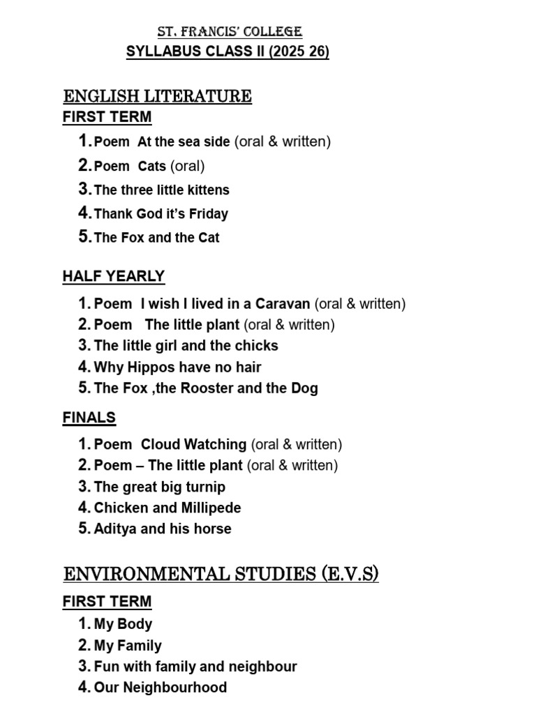 CLASS-2-SYLLABUS-2025-2026 | PDF | Verb | Adjective